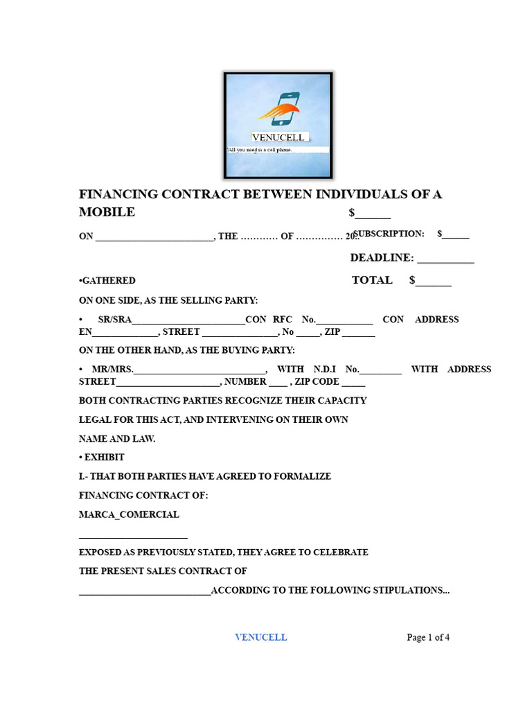 Financing Contract Between Individuals of A Mobile | PDF | Private Law ...