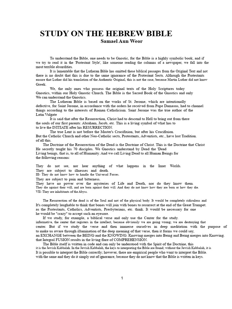 Study On The Hebrew Bible Samael Aun Weor | PDF | Jesus | Bible
