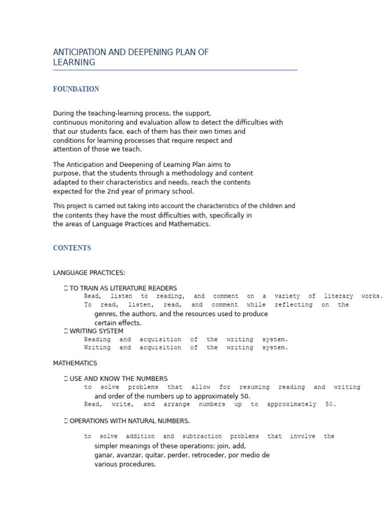 Deepening Anticipation Plan 2° - 2015 | PDF