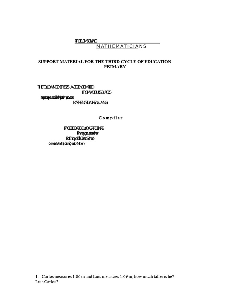 Primary Math Problem-Solving Exercises | PDF | Kilogram | Area