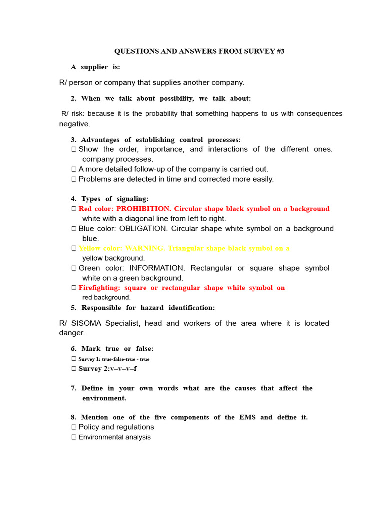 Questions and Answers From The Survey | PDF