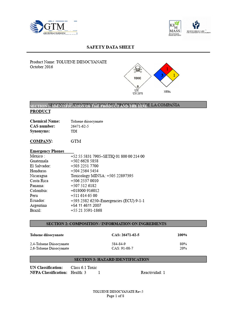 Toluene Diisocyanate | PDF | Combustion | Asthma