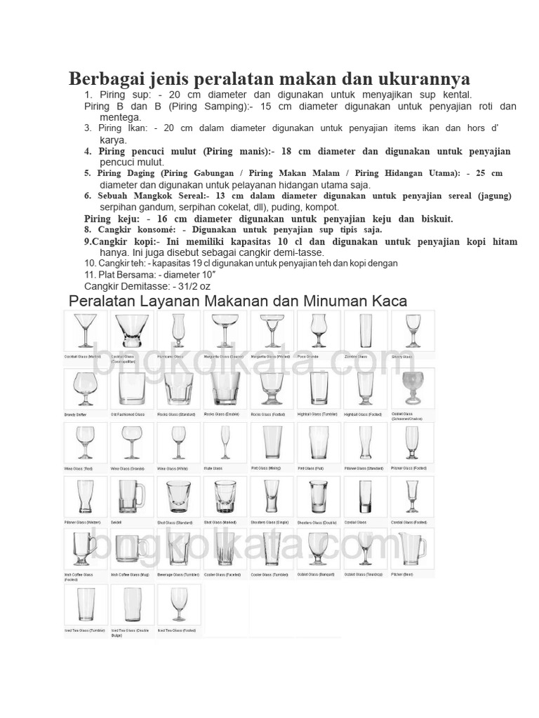 Berbagai Jenis Peralatan Makan Dan Ukurannya | PDF