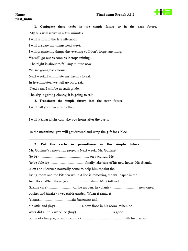 Final Exam French | PDF | Grammatical Conjugation | Linguistics