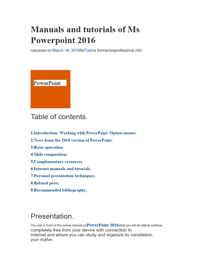 Manual Ms PowerPoint 2016 | PDF | Microsoft Power Point | Multimedia