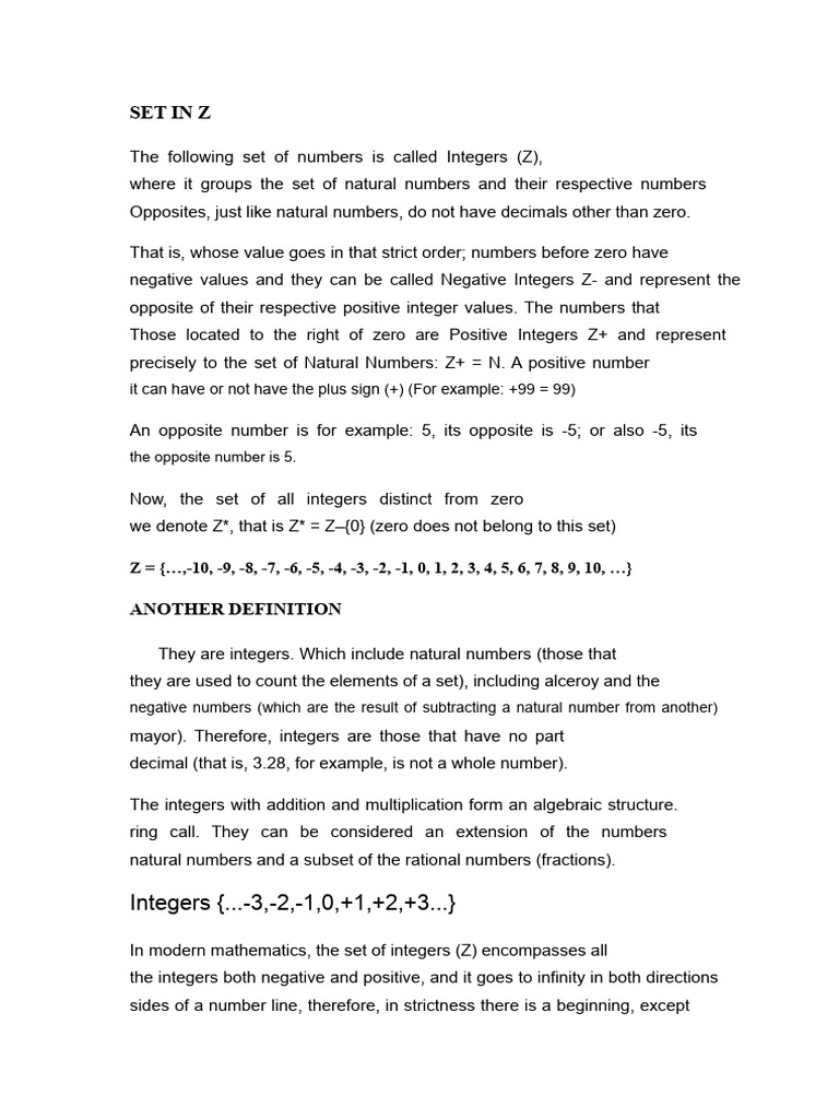 Understanding Integers: Definitions and Properties | PDF | Numbers ...