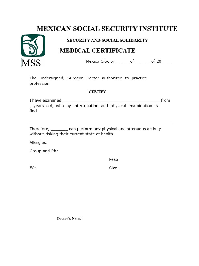 Medical Certificate for Patient Health | PDF