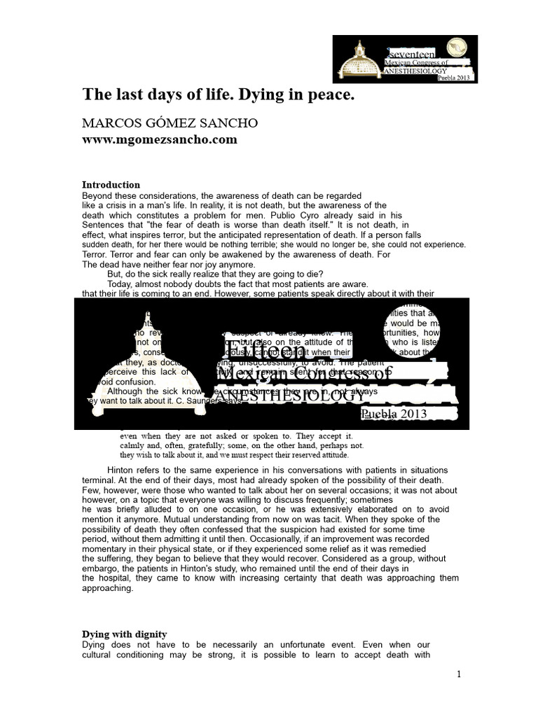The Last Days of Life. Dying in Peace | PDF | Death | Coma