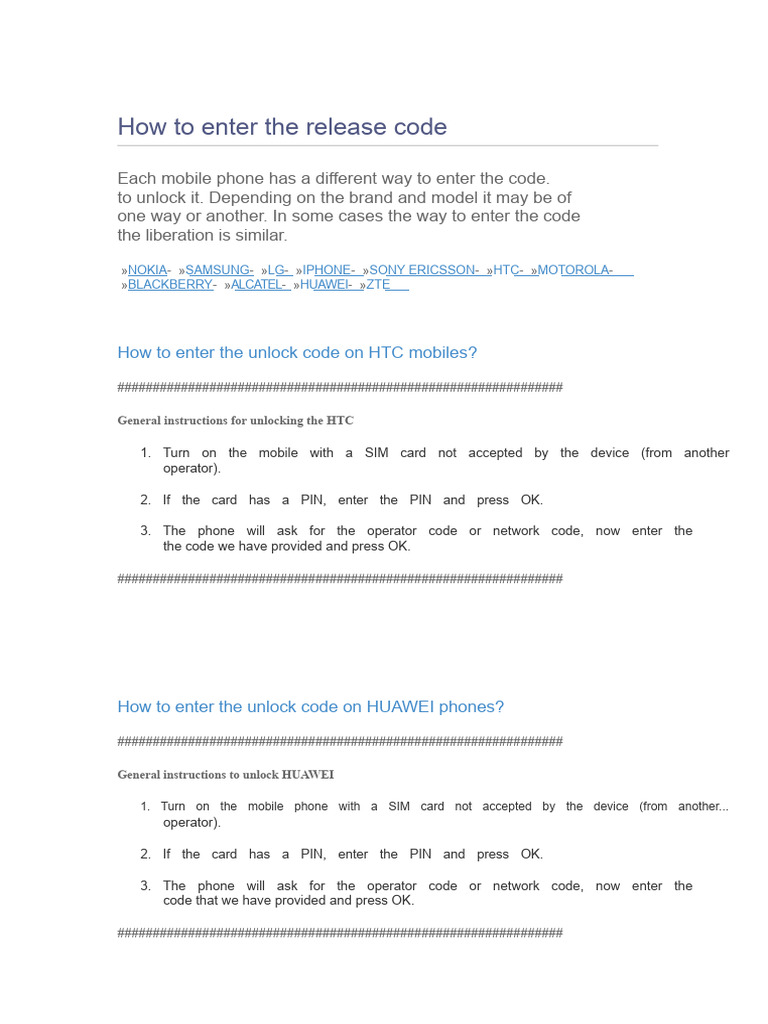How To Enter The Release Code | PDF | Smartphone | Personal ...