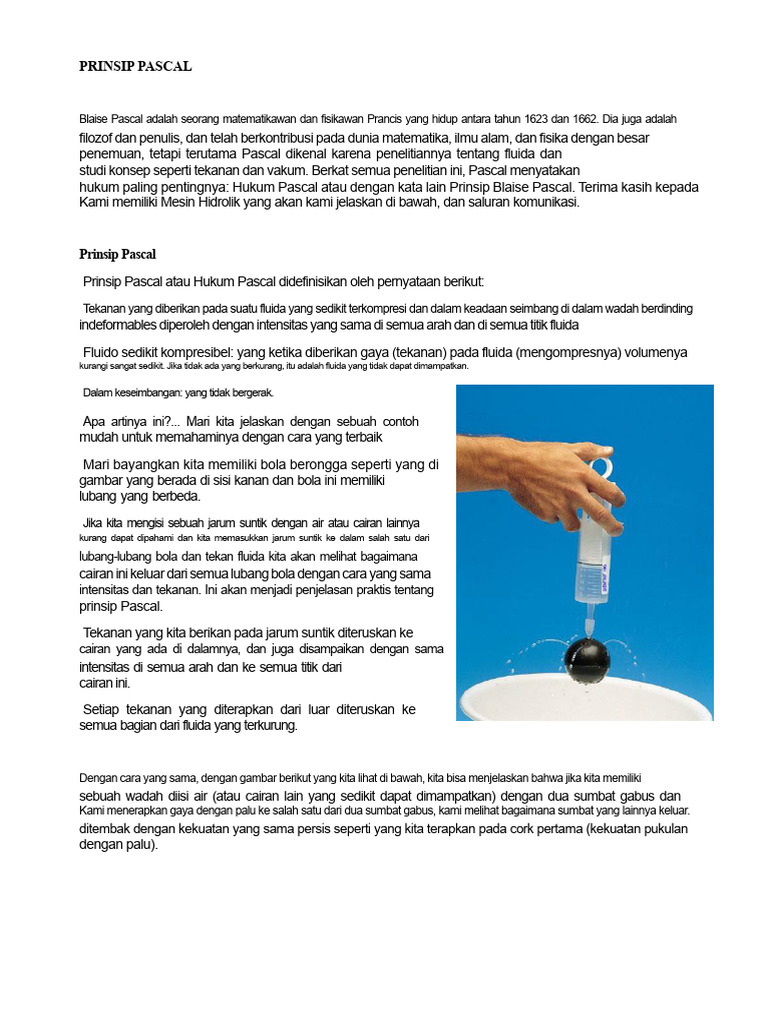 Prinsip Pascal: Hukum Tekanan Fluida | PDF