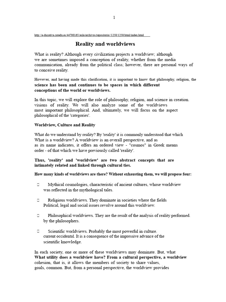 Reality and Worldviews | PDF | Materialism | Idealism