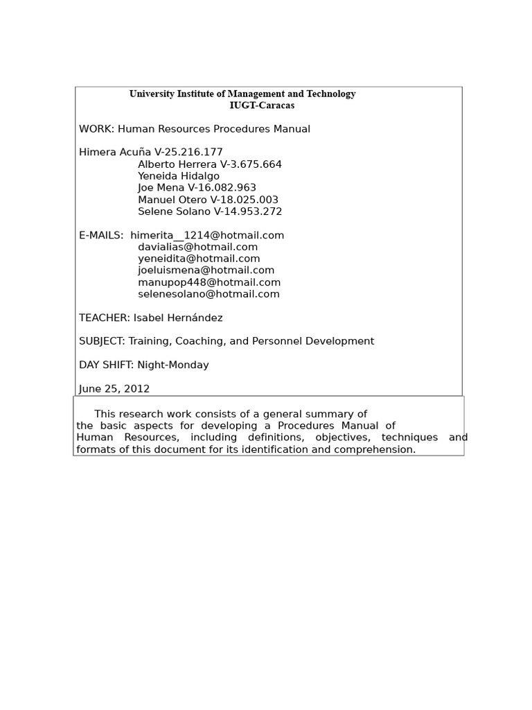 Human Resources Procedures Manual | PDF | Human Resources | Regulatory ...