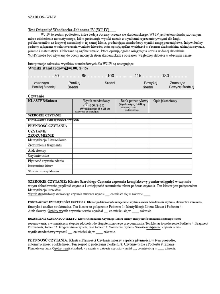 Kopiuj Szablon Woodcock-Johnson IV | PDF