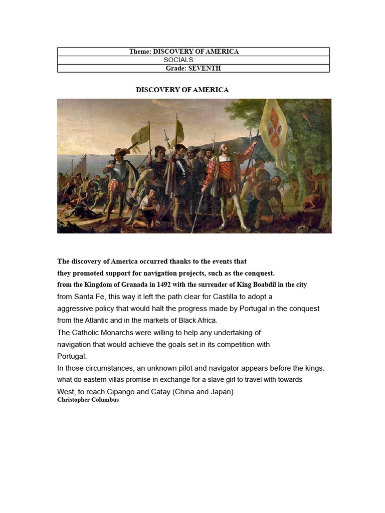 WORKSHOP ON THE DISCOVERY OF AMERICA GRADE 7 3rd PERIOD | PDF | Voyages ...