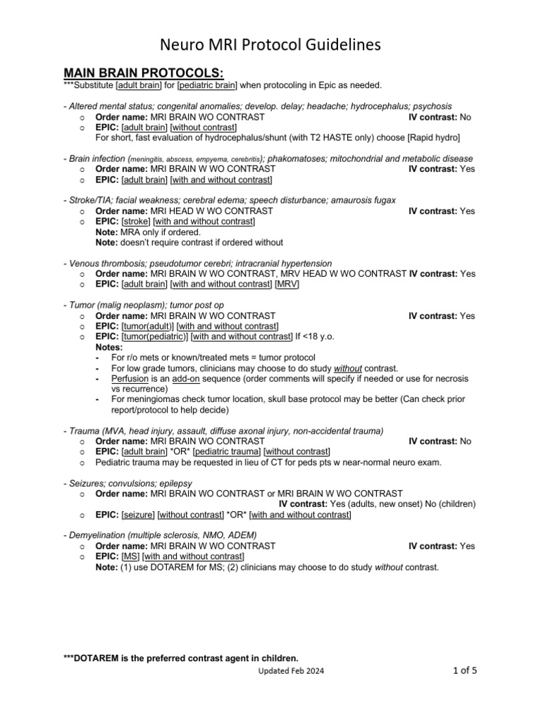 Protocol List | PDF | Neurology | Clinical Medicine