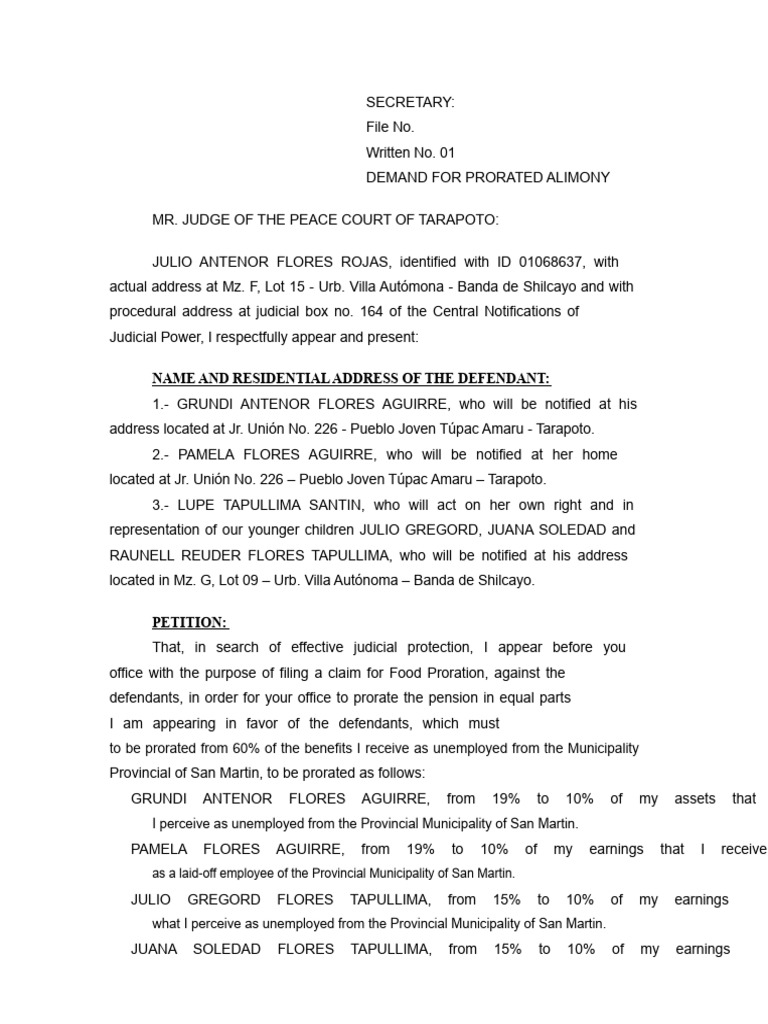 Demand For Pro-Rationing of Alimony | PDF | Child Support | Justice