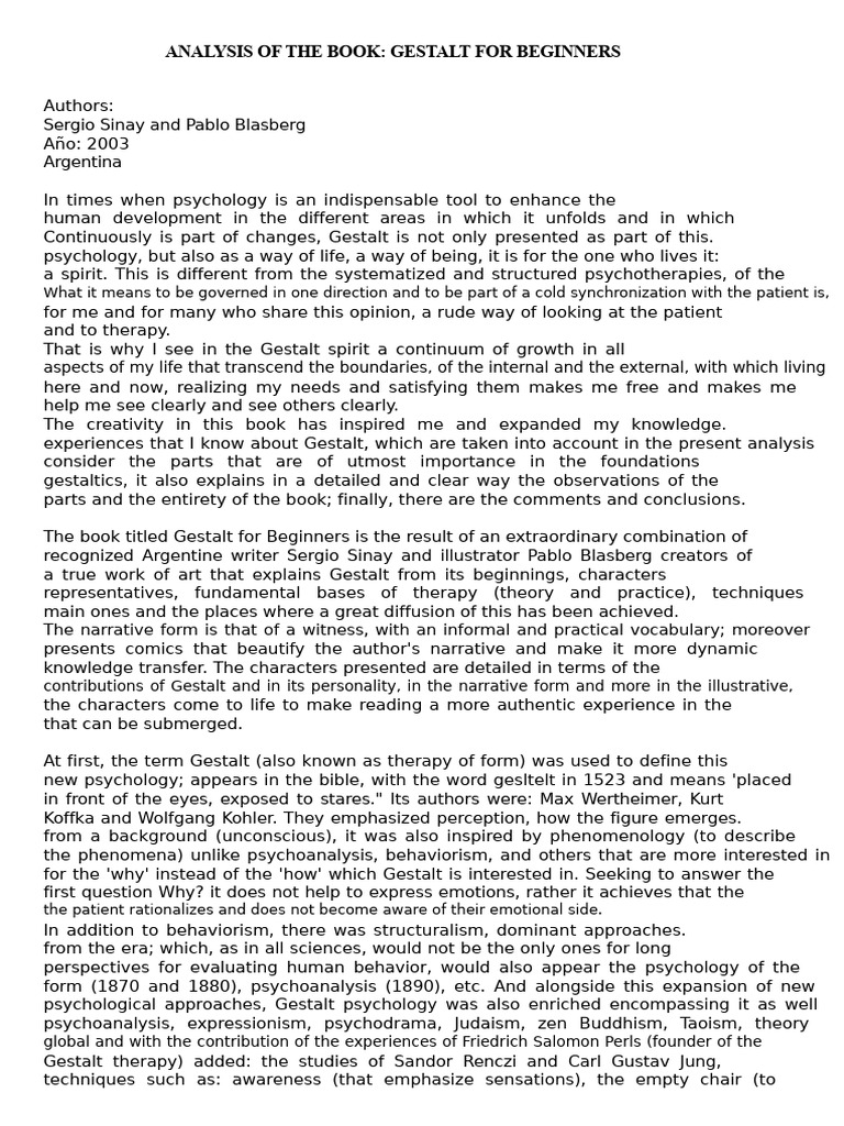 Analysis of The Book Gestalt For Beginners | PDF | Gestalt Therapy ...