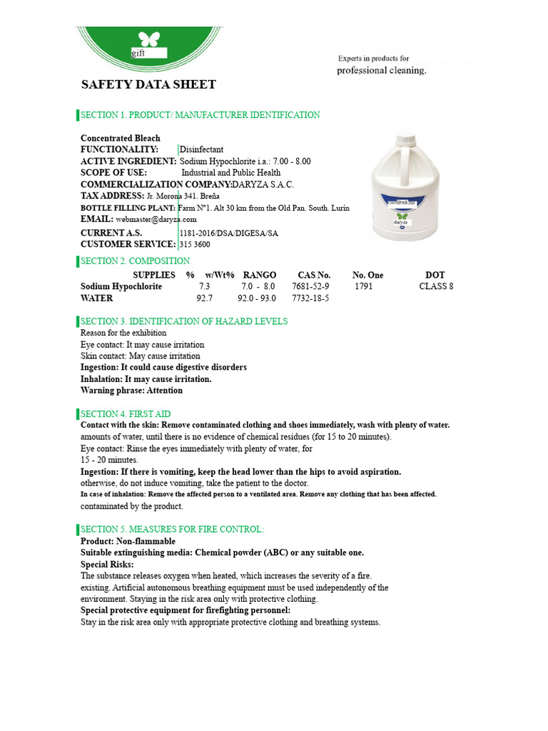 STKACC0126 - Safety Data Sheet - CONCENTRATED BLEACH - 2018 | PDF ...