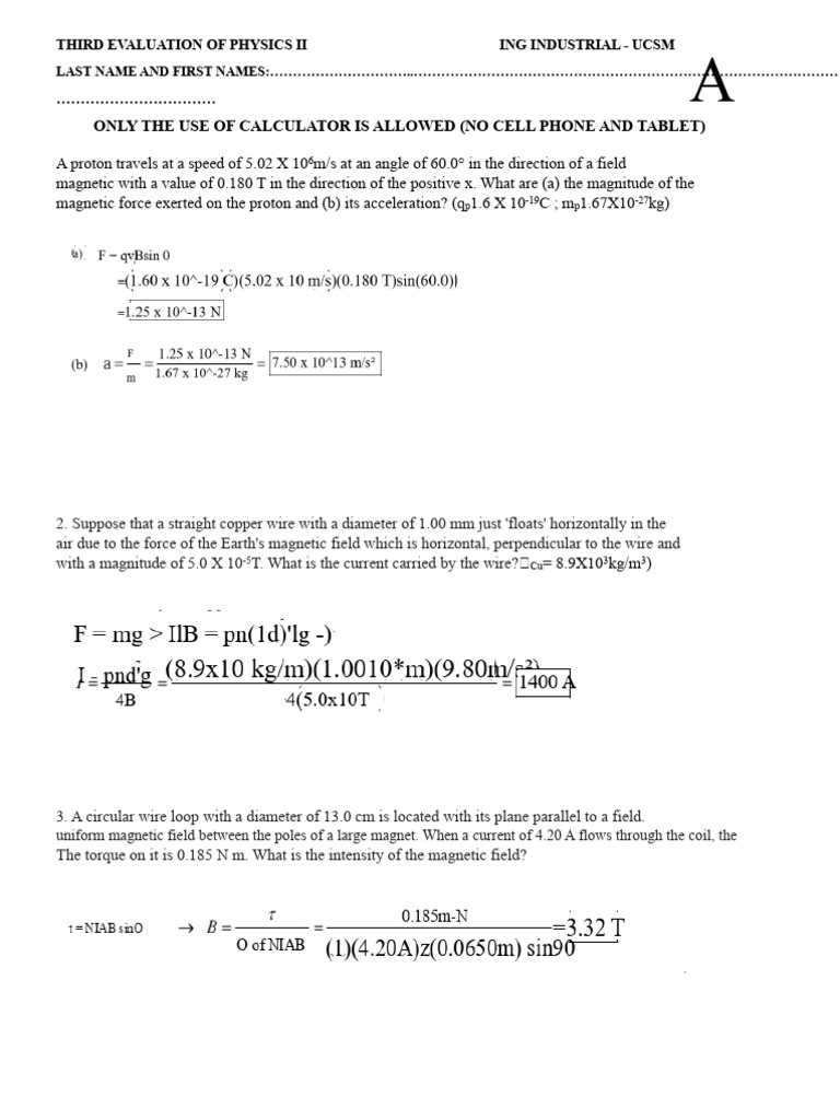Physics II Evaluation: Magnetic Forces and Fields | PDF | Magnetic ...