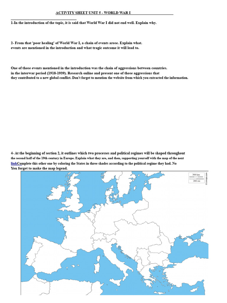 Activity Sheet Unit 5 - World War I | PDF | Austria Hungary | World War I