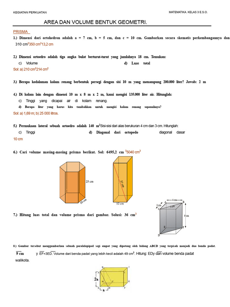Volume dan Luas Bentuk Geometri Kelas 3 | PDF