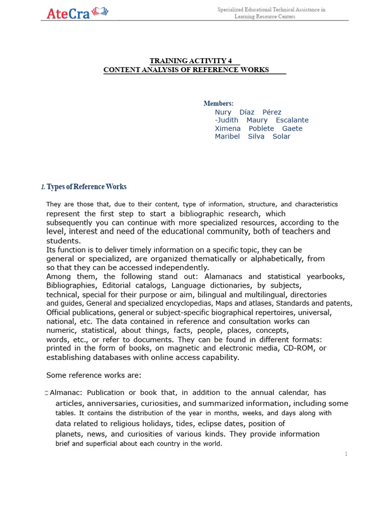 Formative Activity 4 - Content Analysis of Reference Works | PDF | Encyclopedias | Bibliography