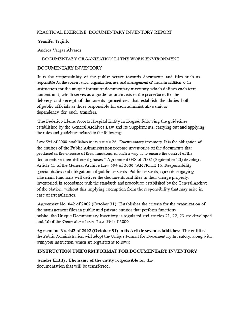 PRACTICAL EXERCISE Documentary Inventory Report | PDF