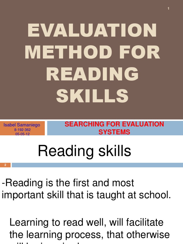 Homework 2 Evaluation Method For Reading Skills 5-5-12 | PDF | Reading ...