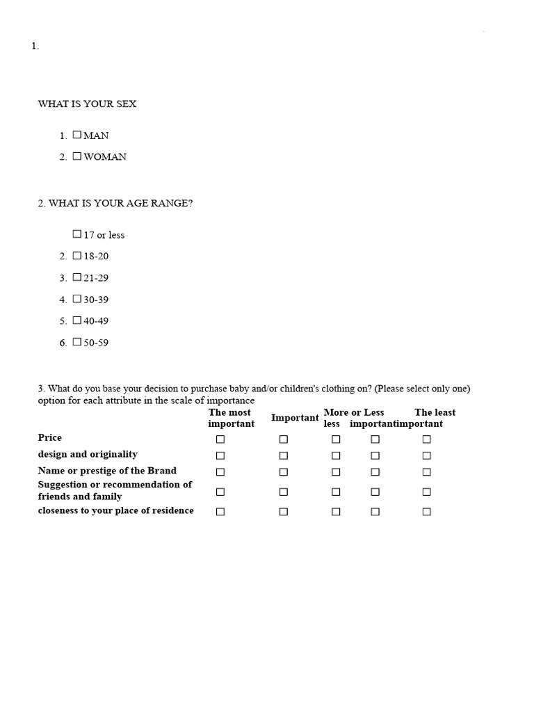Baby and Children's Clothing Purchase Survey | PDF
