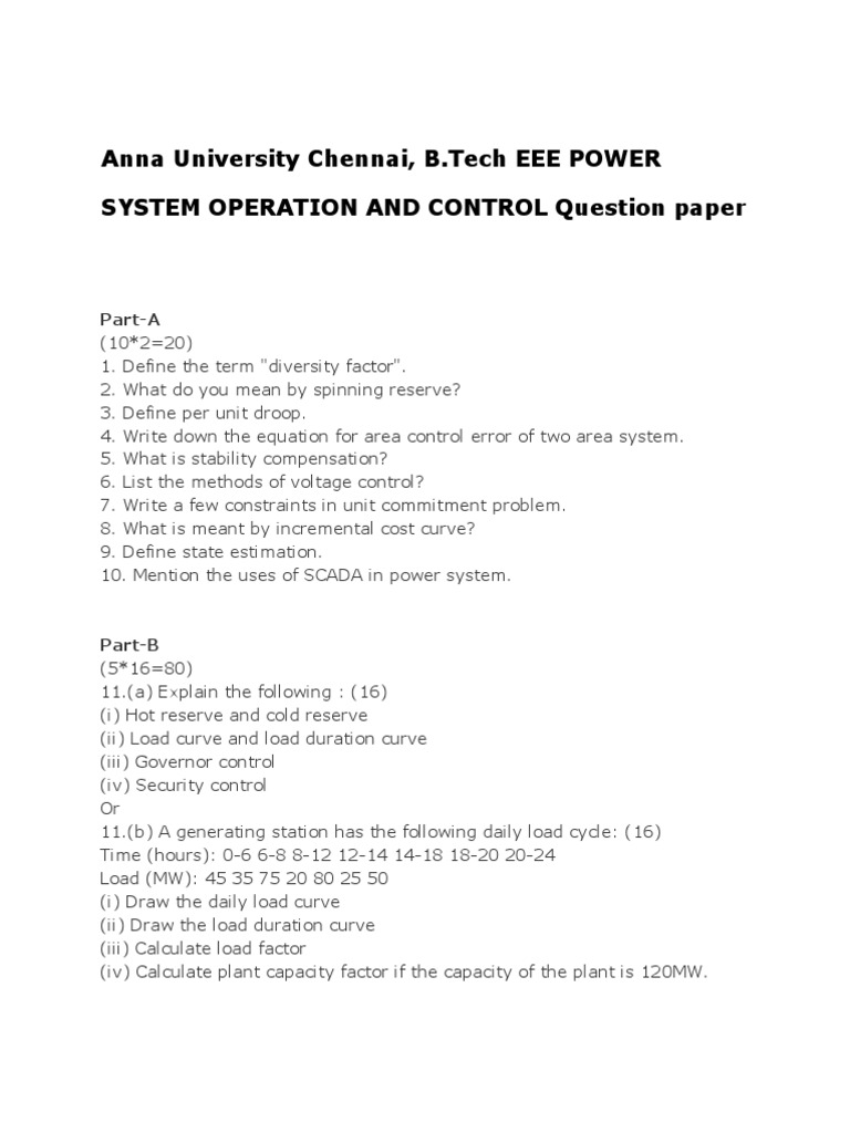Anna University Chennai, Eee Power System Operation and Control ...