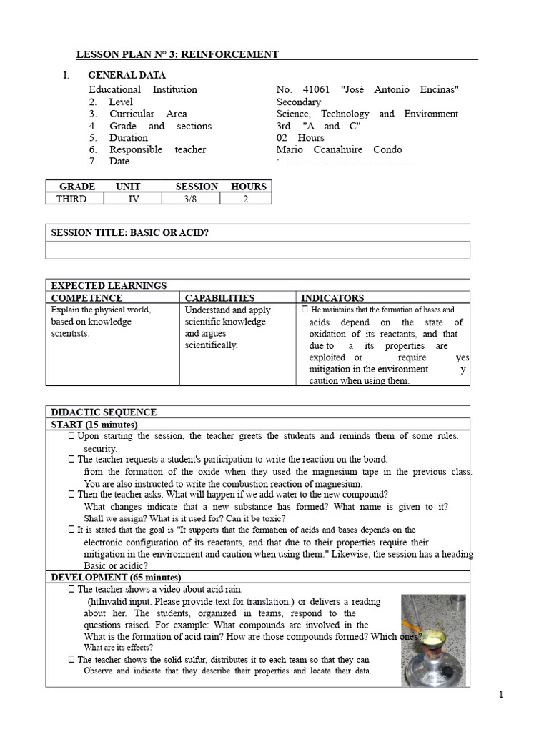 Lesson Plan: Acids and Bases in Science | PDF | Acid | Chemical Reactions