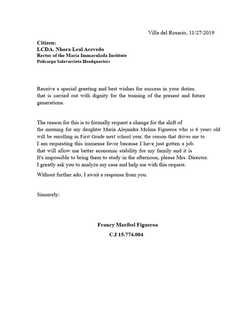 Shift Change Letter | PDF