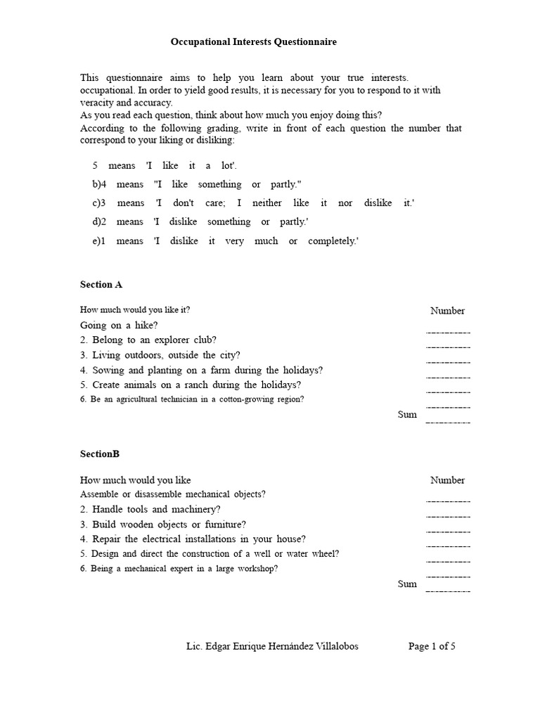 Occupational Interests Assessment Tool | PDF