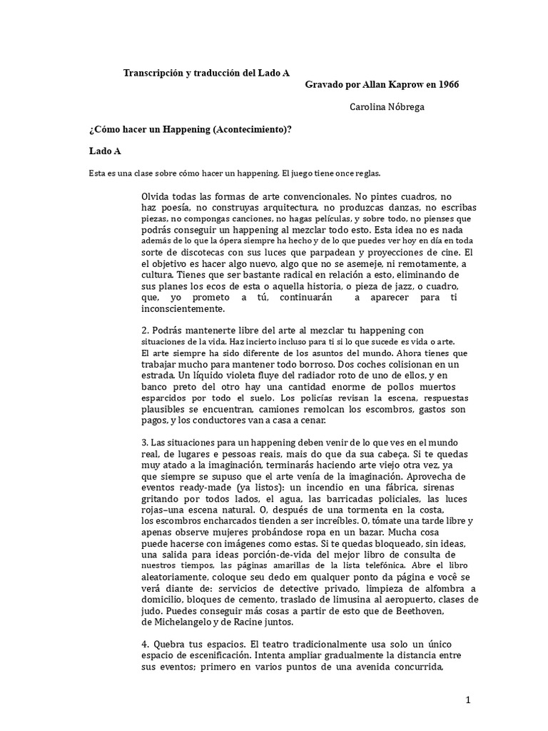 Allan Kaprow Cómo Hacer Un Happening | PDF