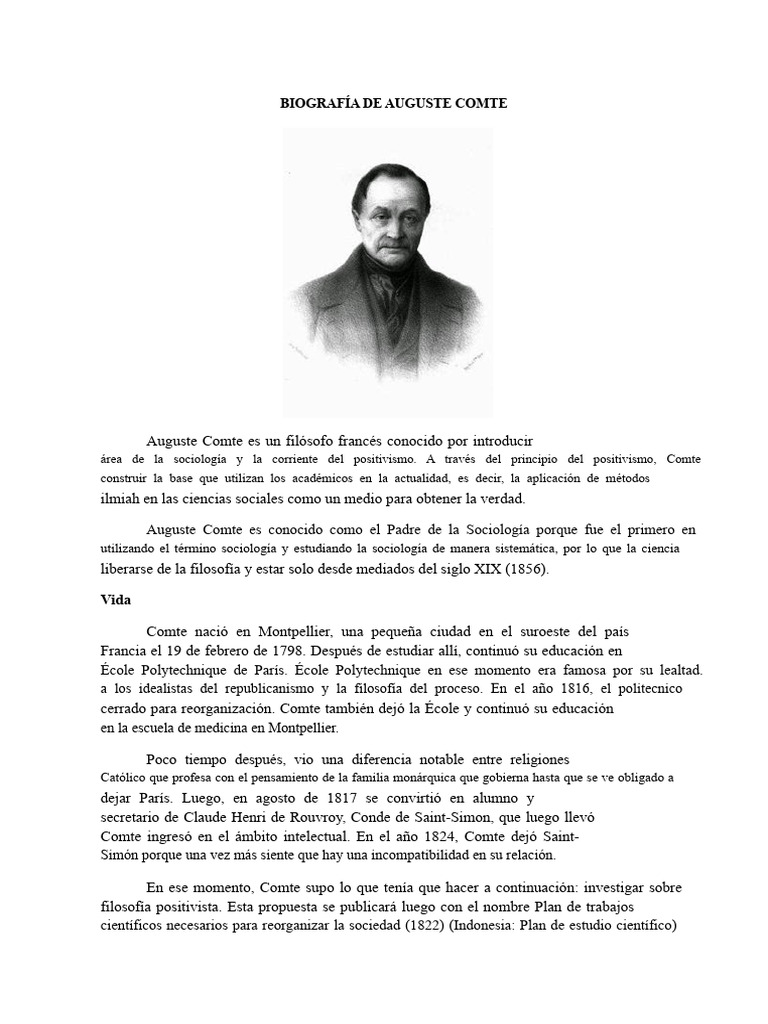 Biografía de Auguste Comte | PDF | Positivismo | Sociología