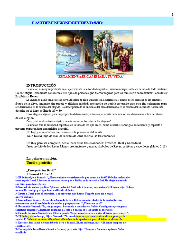 Las Tres Unciones Del Rey David | PDF | David | La unción