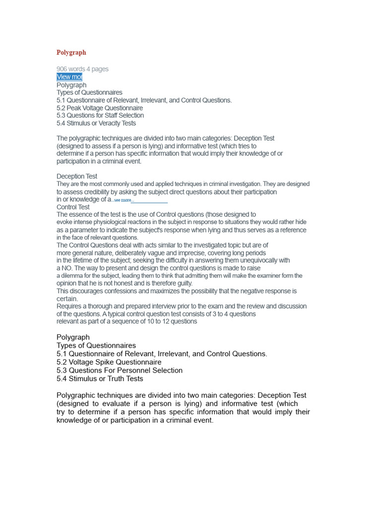 Topic 5 Types of Questionnaires | PDF | Polygraph | Behavioural Sciences