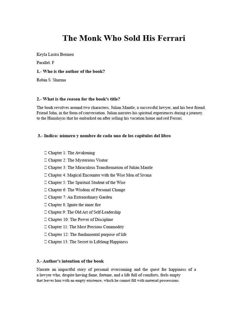 The Monk Who Sold His Ferrari Summary | PDF | Well Being | Psychology