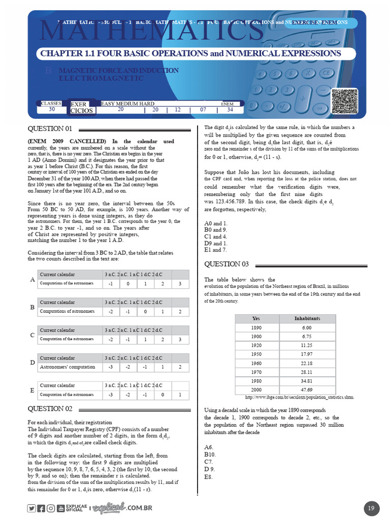 1.03 - ENEM Exercises, Four Fundamental Operations and Numerical Expressions | PDF | Anno Domini ...