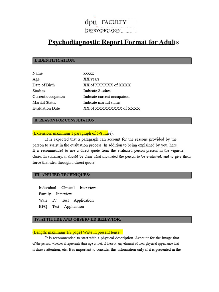 Psychodiagnostic Report Format Guide | PDF | Borderline Personality ...