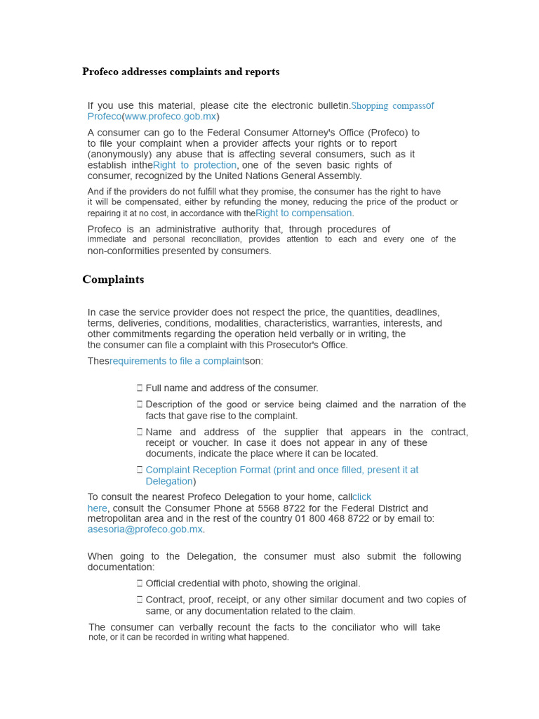 Profeco Addresses Complaints and Reports PDF | PDF | Complaint | Prices