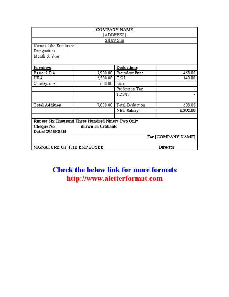 Employee Salary Slip Format Pdf Contract Salary Slip Format A Salary