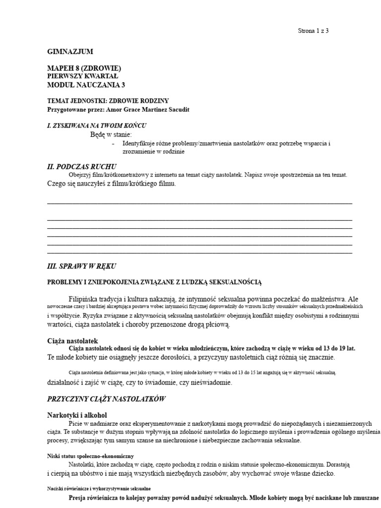 Klasa 8 - ZDROWIE - Moduł 3 | PDF