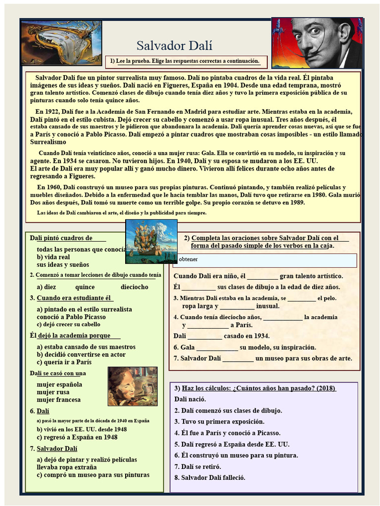 Salvador Dali Ejercicios de Gramática Lectura y Comprensión - 107295 ...