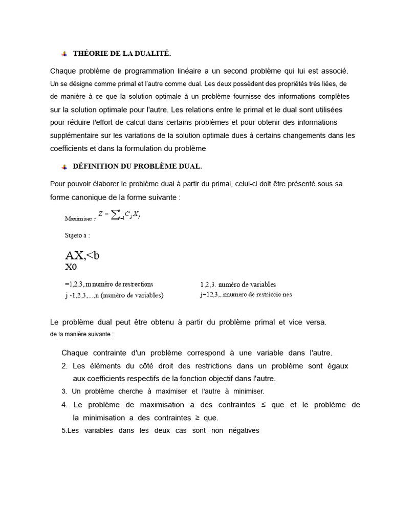 Théorie de la dualité en programmation linéaire | PDF | Optimisation ...