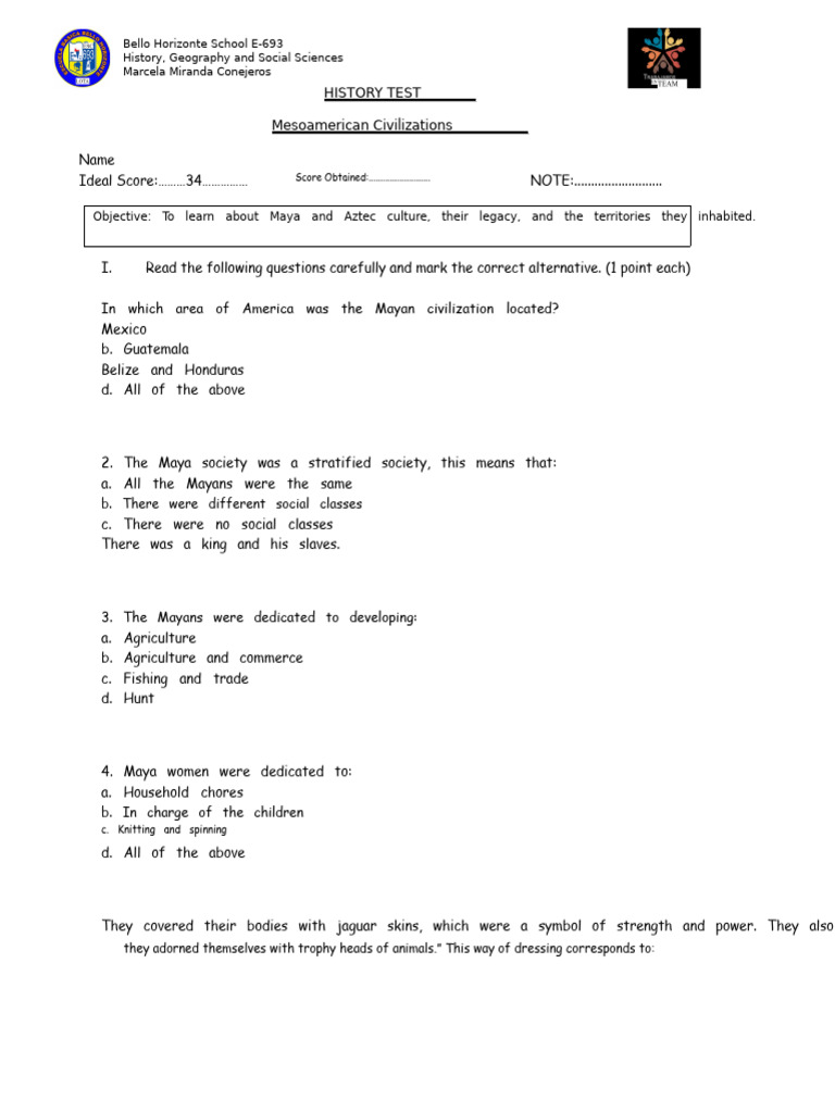 Test Mesoamerican Civilizations | PDF | Maya Civilization | Mesoamerica