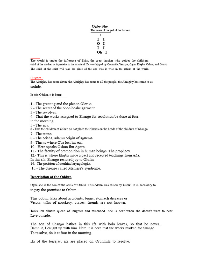 Ifa Oracle Insights: Ogbe She Explained | PDF