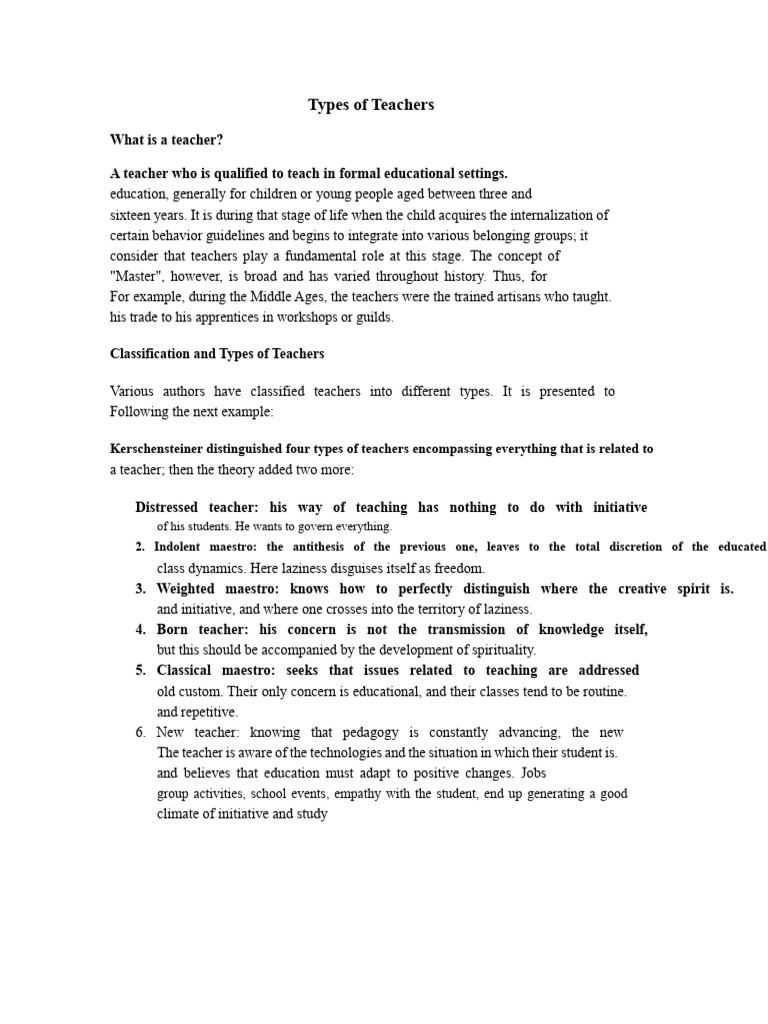 Types of Teachers Explained | PDF | Teachers | Pedagogy