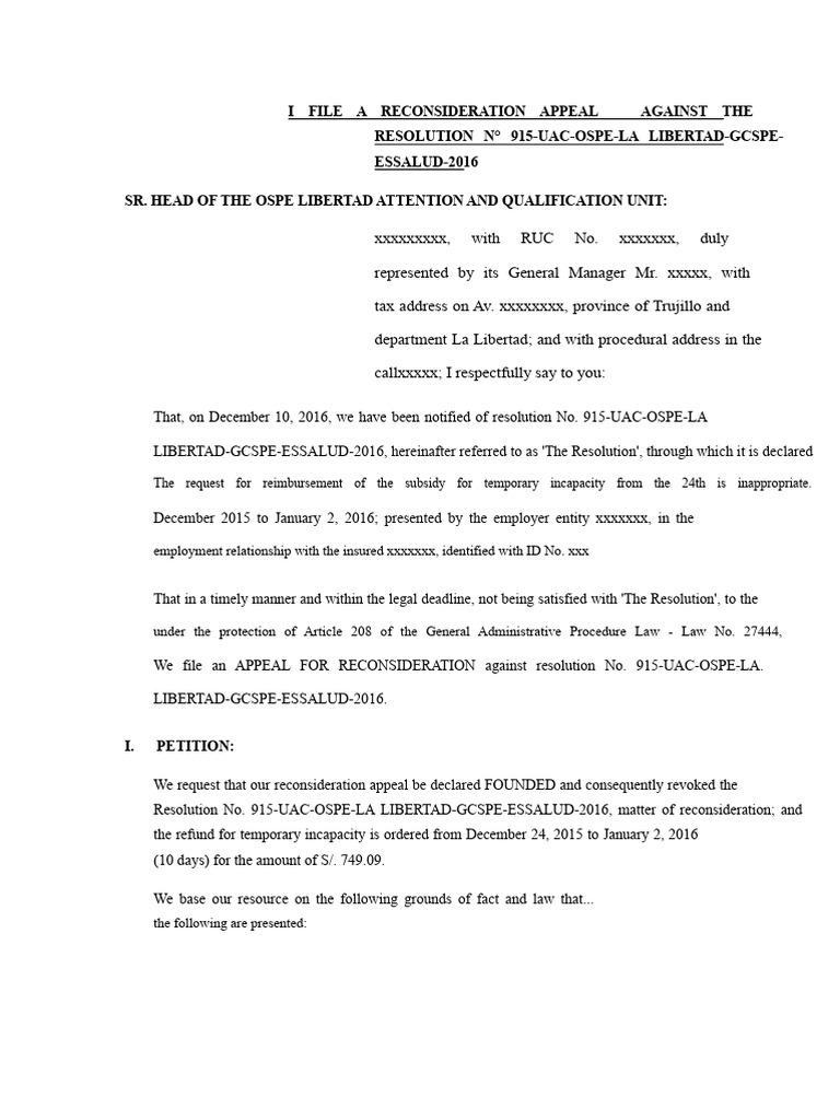 I File A Request For Reconsideration Against Essalud | PDF | Social ...