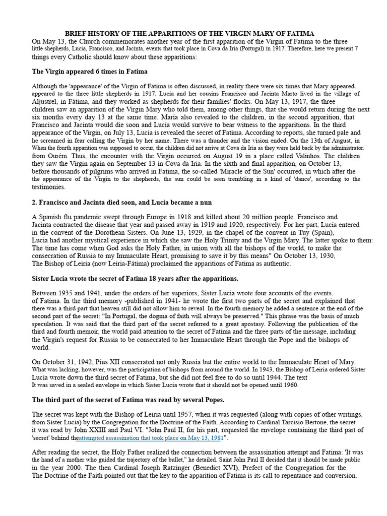 Virgin Mary Apparitions at Fatima Explained | PDF | Our Lady Of Fátima ...